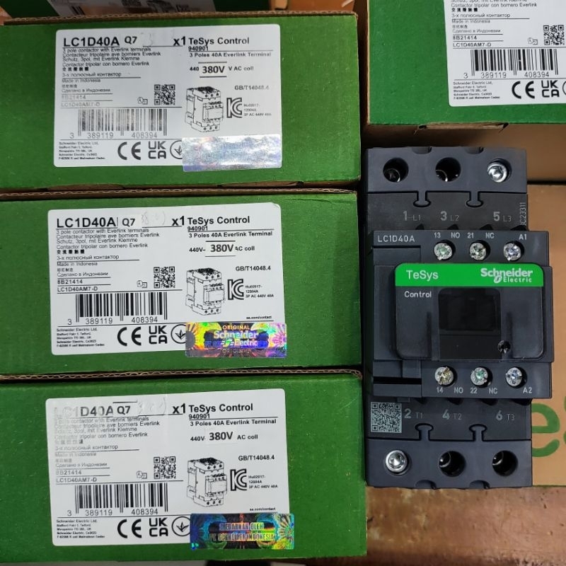 Jual KONTAKTOR CONTACTOR 3PHASE 40A LC1D40M7 3P 220VAC SCHNEIDER ...