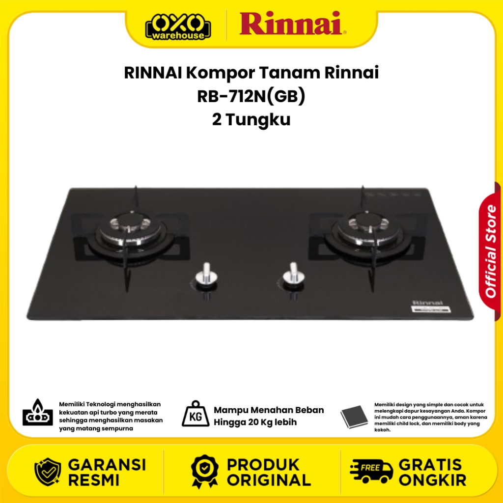 Jual RINNAI KOMPOR GAS TANAM 2 TUNGKU RB-712N (GB) GARANSI RESMI | Shopee Indonesia