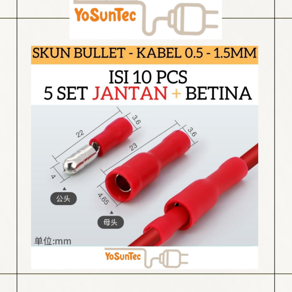 Jual Isi 5 Set Skun Kabel Kepala Bulat Bullet Connector Terminal Cable ...