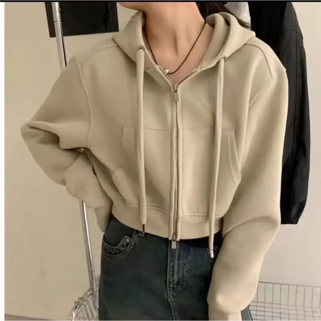 Jual HODIE ZIPPER CROPE POLOS JACKET KOREAN STYLE CROP WANITA SIMPLE ...
