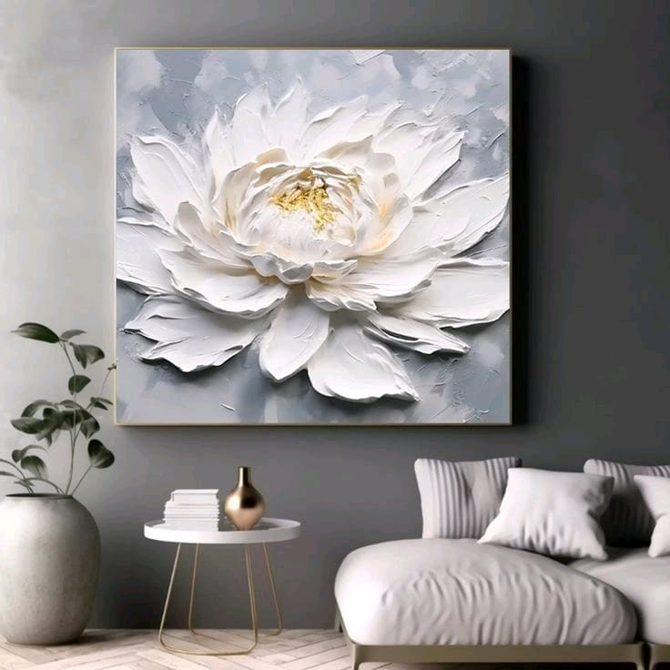 Jual Lukisan Dinding Bunga Mawar Putih Tekstur Timbul Tebal Modern art ...