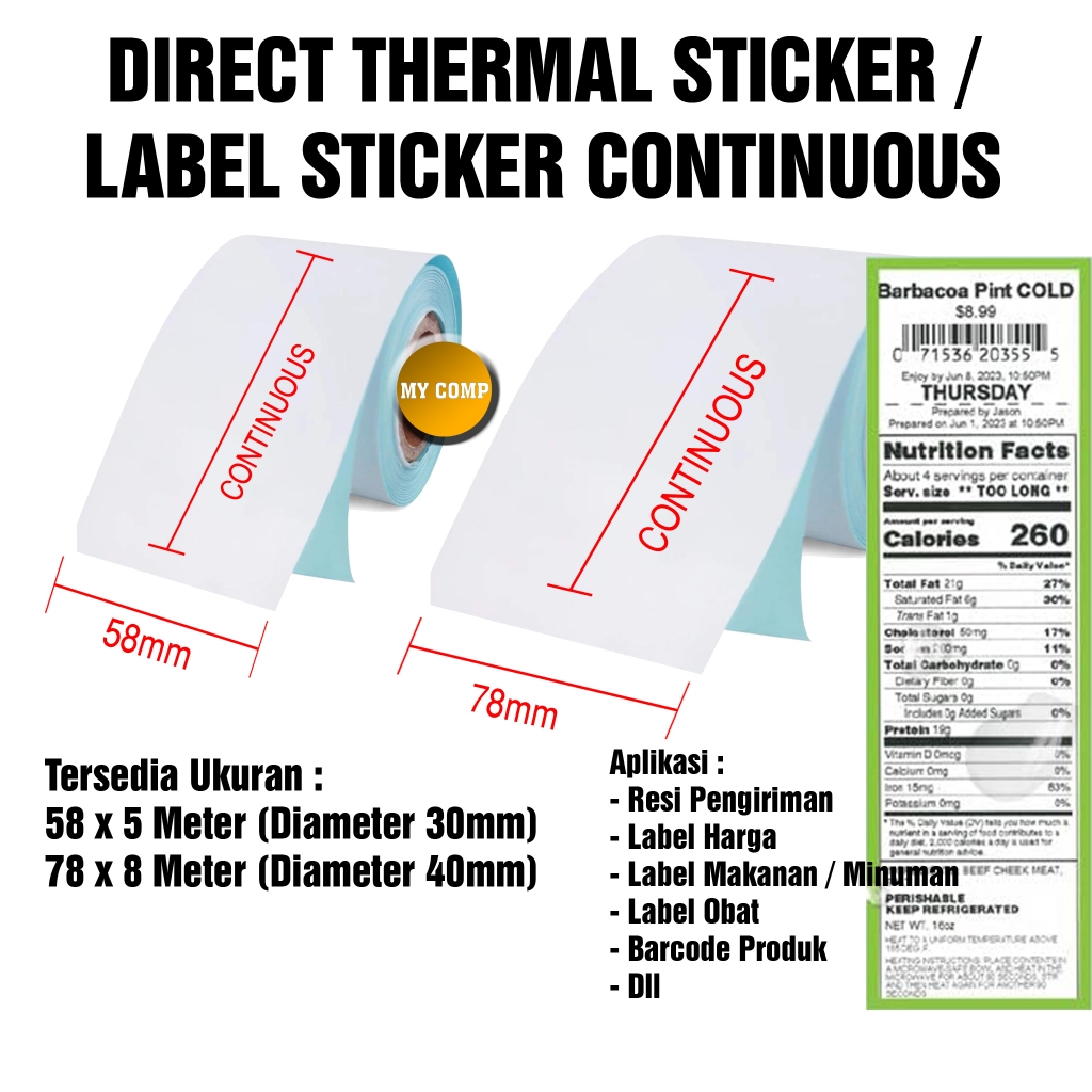 Jual Label Sticker Direct Thermal Continuous Printer Struk Kasir Label Resi Barcode | Shopee ...