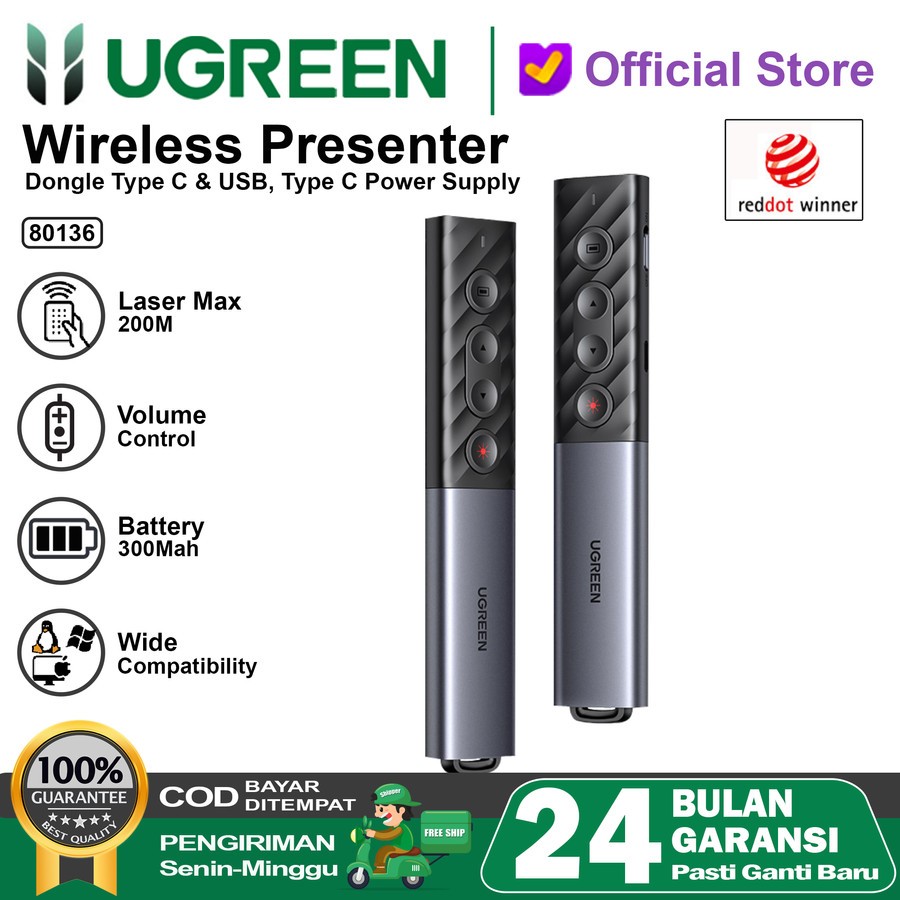 Jual UGREEN Laser Pointer Wireless Presenter Remote Presentasi Mac ...