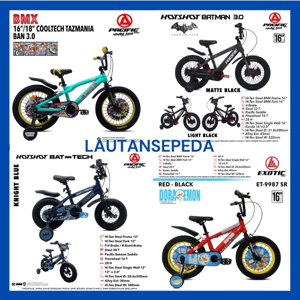 Jual BMX 12 16 18 PACIFIC HOTSHOT BATMAN 8.0 BAN 3.0 COOLTECH TAZMANIA ...