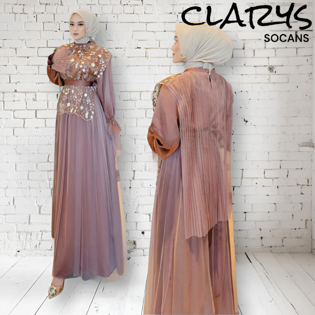 Jual CLARYS - maxi Gamis tutu wudhu bordir kancing belt elegan modern ...