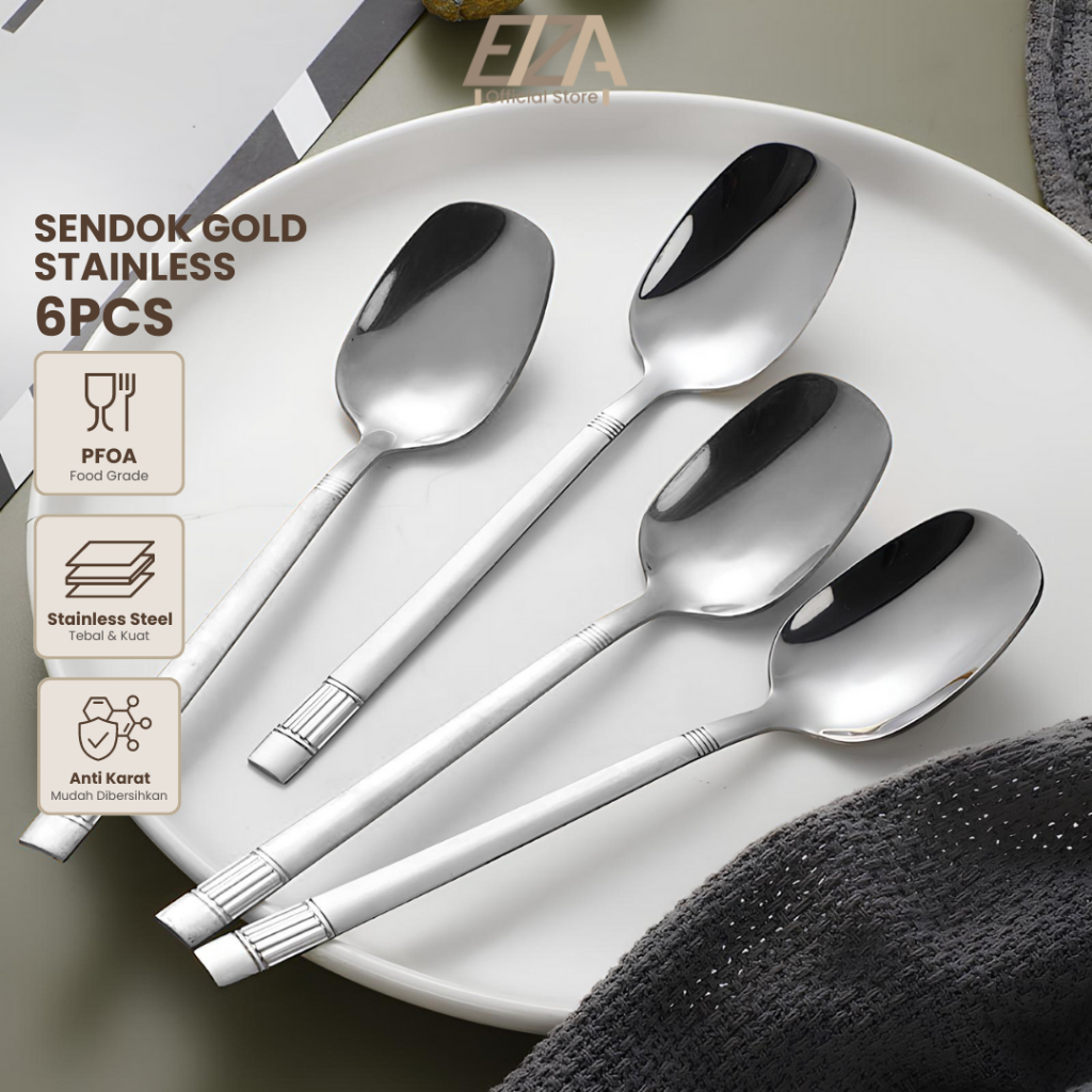 Jual FUNNYCOOK Sendok Makan Persegi Stainless Tebal Sendok Pudding Gold ...