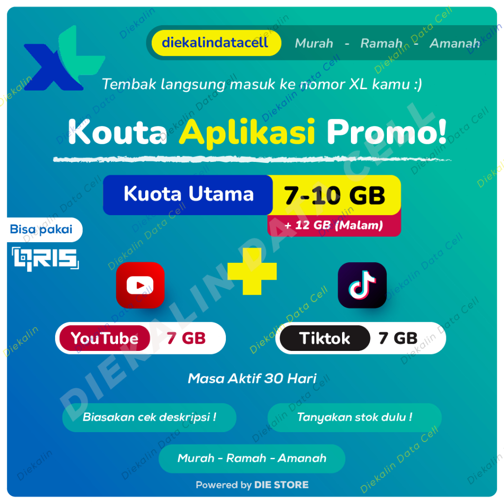 Jual Paket Kuota XL Reguler Aplikasi TIKTOK YOUTUBE Tembak/Inject XL 24 Jam Internet - Murah ...