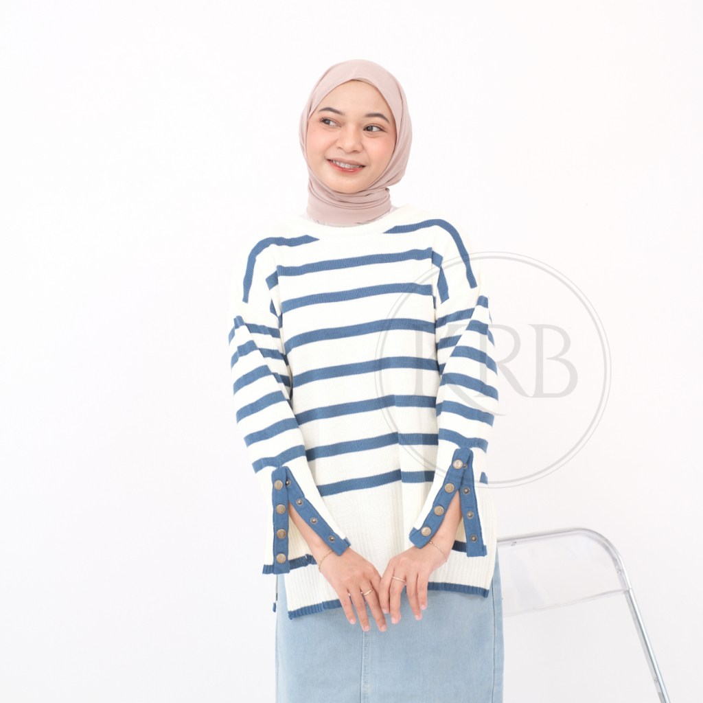 Jual KRB Blouse Inara Kancing Stripe Aktif Outer Wanita Rajut Atasan ...