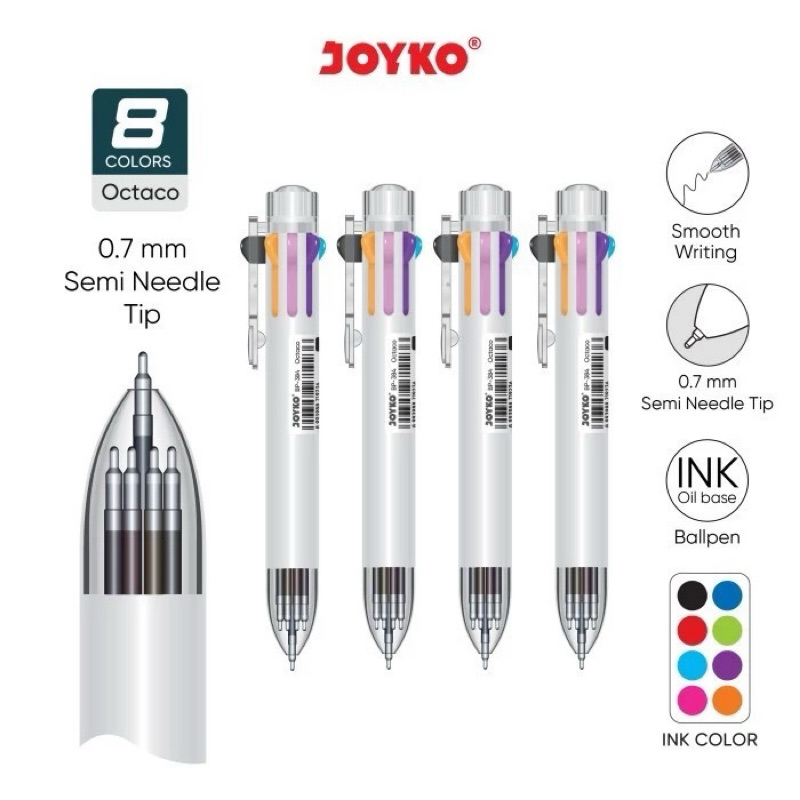 Jual Joyko Ballpen Pulpen PenBP-384 Octaco 0.7mm 8 Colors / Balpoint 8 ...
