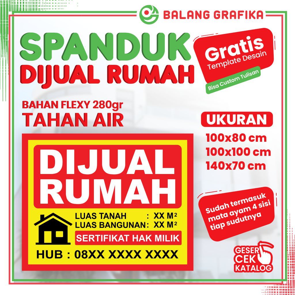 Jual Spanduk Rumah Dijual Baliho Ruko Disewakan Bahan Flexy 280gr ...