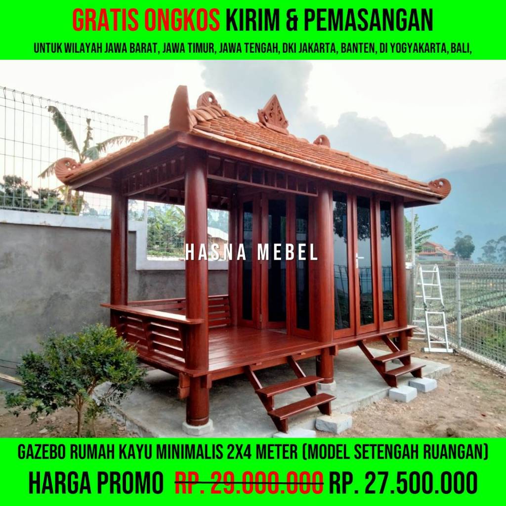 Jual gazebo unik cantik minimalis dari kayu ukuran 2x4 meter atap ...