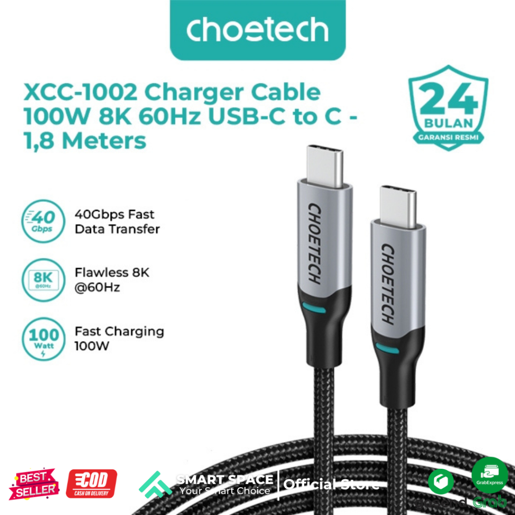 Jual [SPCE] CHOETECH Kabel Data C to C 1.8M PD 100W 8K 60Hz Display ...