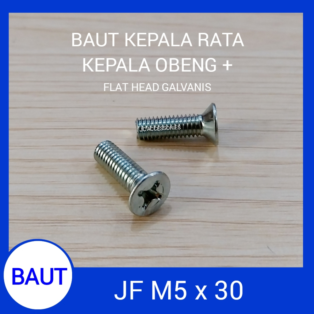 Jual BAUT JF M5X30 BAUT KEPALA OBENG + 5X30 BAUT KEPALA RATA M5 X 30 FLAT HEAD BOLT 5 X 30 BAUT ...
