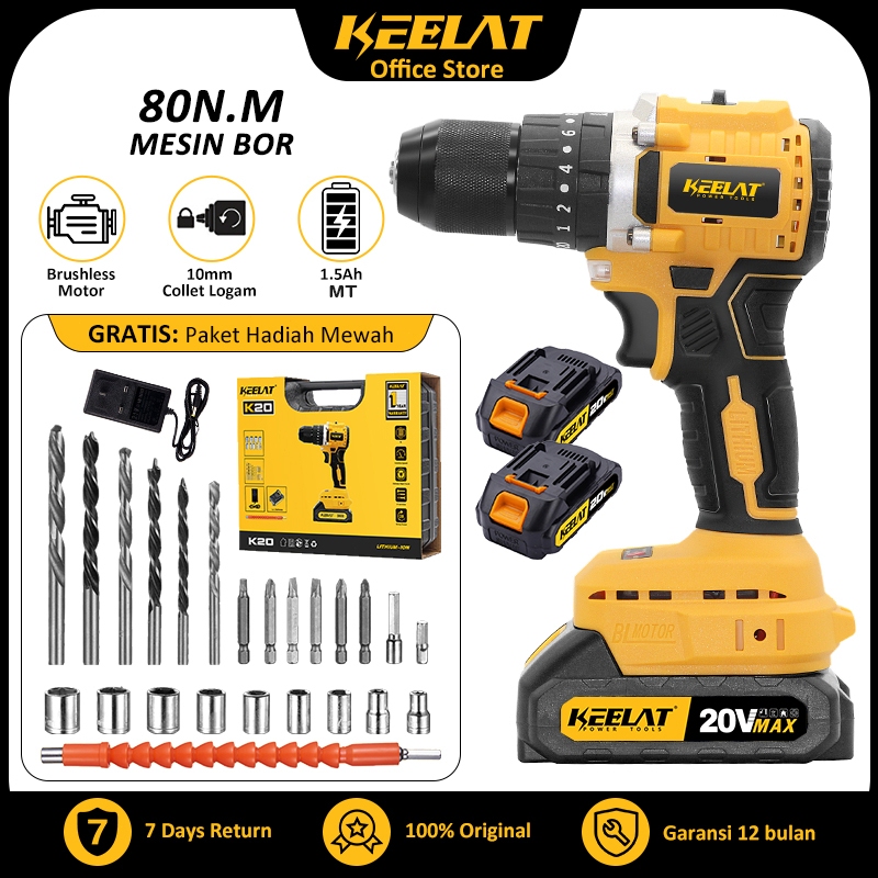 Jual KEELAT KCD007 80N.M Cordless Brushless Mesin Bor 10mm bor listrik ...