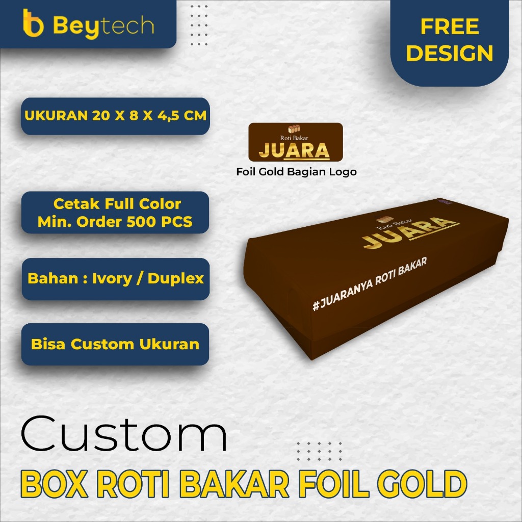Jual Custom Cetak Full Color + Hot Print Poly Foil Box Roti Bakar ...