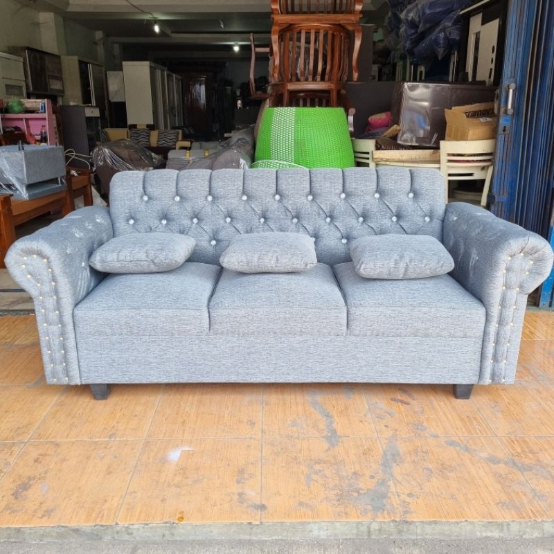 Jual Sofa Minimalis 3 Seater Kancing Bahan Canvas | Shopee Indonesia