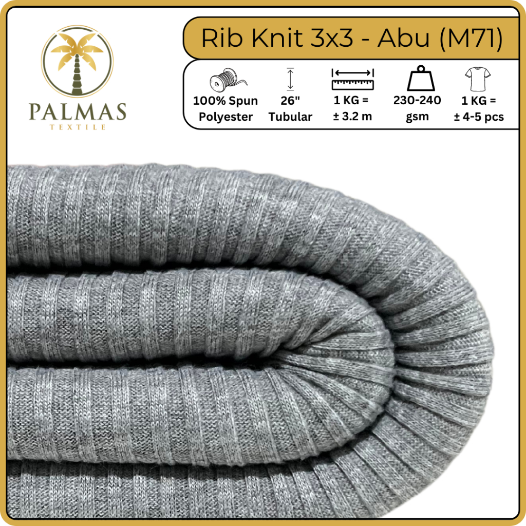 Jual Kain Rib Knit 3x3 - Abu Misty/M71 (Bahan Kaos) | Shopee Indonesia