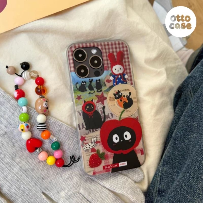 Jual ottocase | red collage plaid pattern phone case with beads charm chain mobile case suitable ...