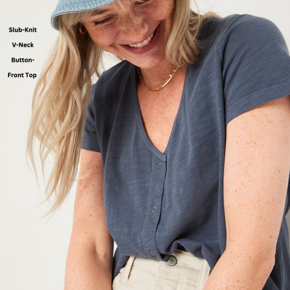 Jual Atasan Kaos Wanita Lengan Pendek Soft Cotton (ODN610 BUTTON VEE TOP) | Shopee Indonesia