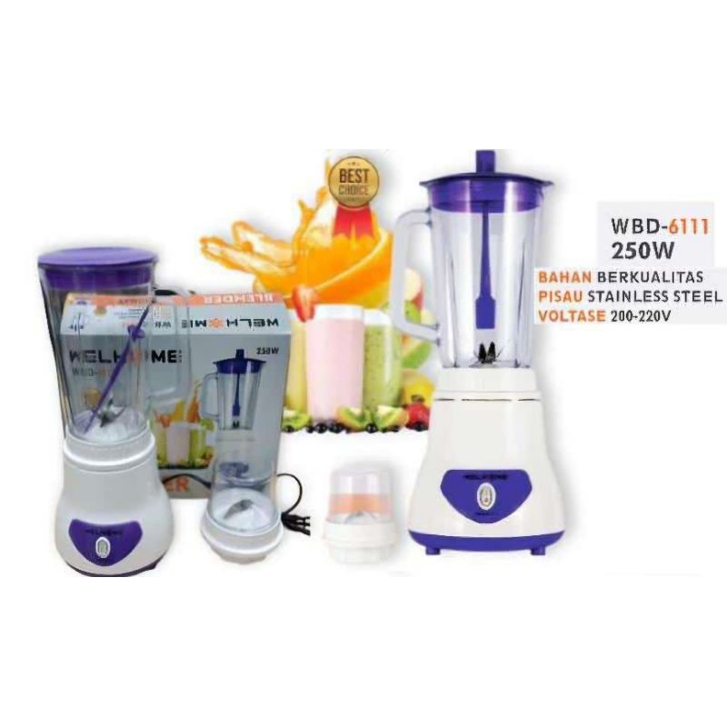Jual Blender Welhome Plastik 1L 2in1 WBD-6111 6 mata Pisau Stainless ...