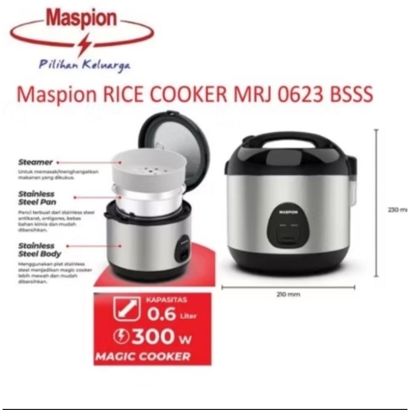 Jual MASPION Rice Cooker 3 In 1 Stainless 0,6Liter MRJ0623BSSS 300Watt ...