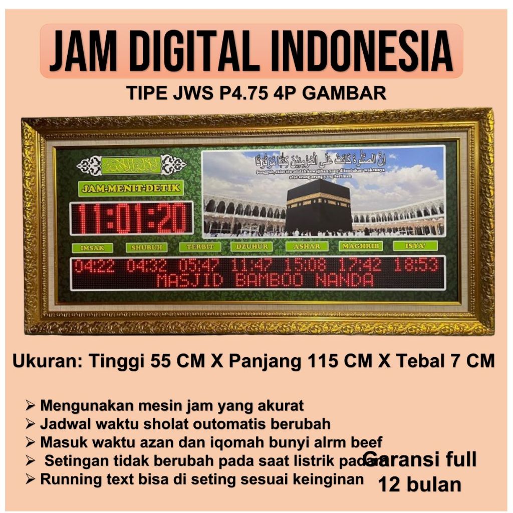 Jual Jam digital masjid waktu sholat Tipe JWS P4.75 3P-4P GAMBAR ...