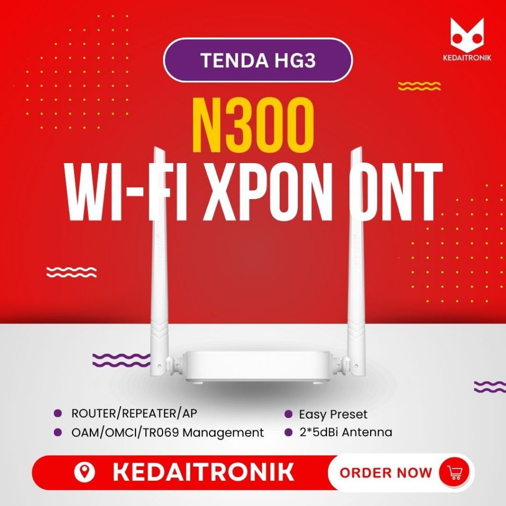 Jual Tenda HG3 Router N300 WiFi xPON ONT 300Mbps Router Wireless Fiber ...