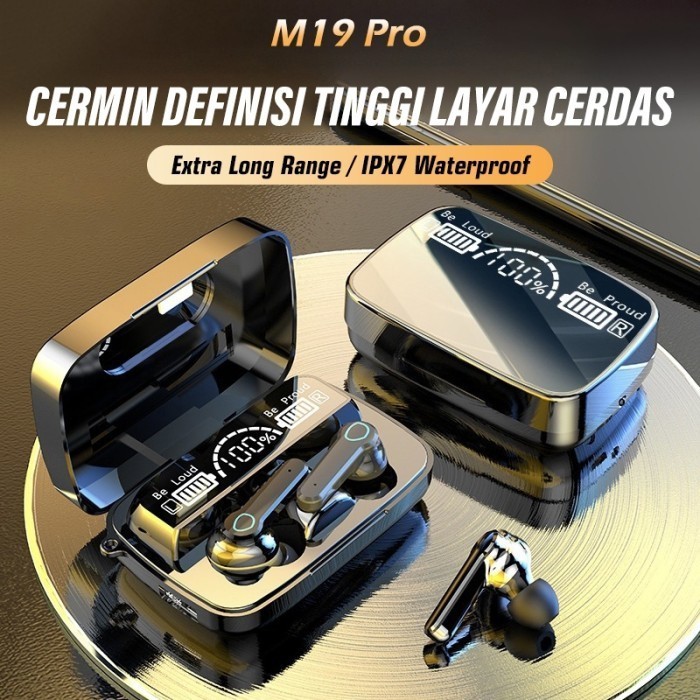 Jual HEADSET HEADPHONE BLUETOOTH M19 PRO 5.1 EARBUD LED POWER DISPLAY ...