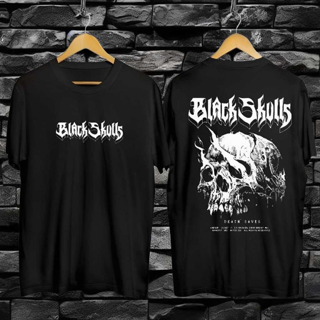 Jual Baju Kaos Distro Motif Black Skull/Atasan Cowok Lengan Pendek ...