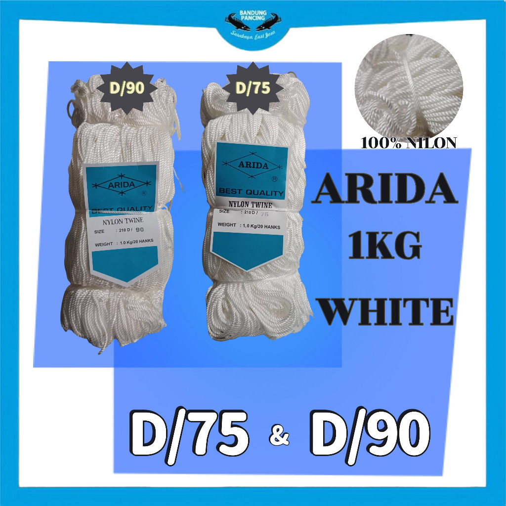 Jual BENANG NILON PUTIH ARIDA UKURAN D75 - D90 1KG / 20 HANK | Shopee Indonesia