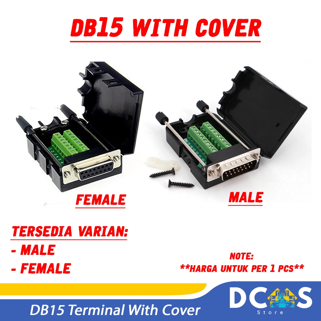 Jual DB15 Terminal Connector With Cover Male / Female / Terminal 15 Pin ...