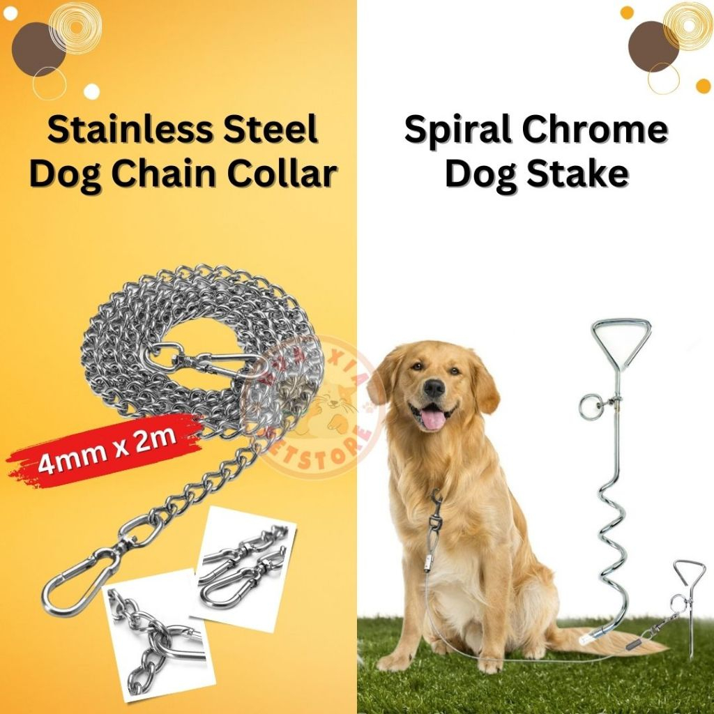 Jual Stainless Steel Dog Chain Collar - Spiral Chrome Dog Stake/Tiang ...
