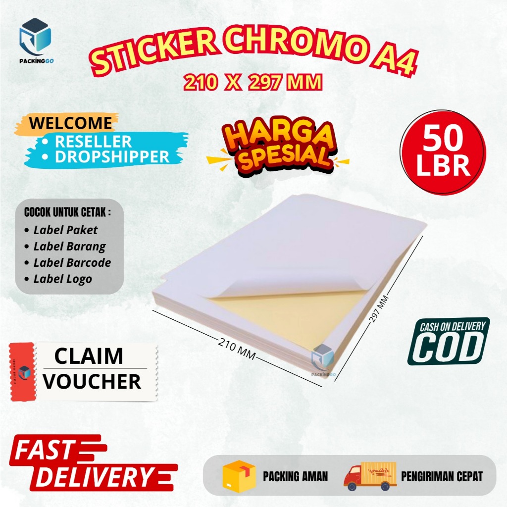 Jual STIKER LABEL A4 ISI 50 LEMBAR / KERTAS STICKER UKURAN A4 | Shopee ...