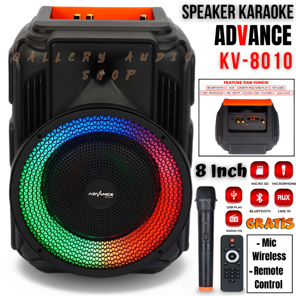 Jual Speaker Aktif Bluetooth Advance KV-8010 RGB LED 8 Inch | Speaker Meeting Portable Advance ...