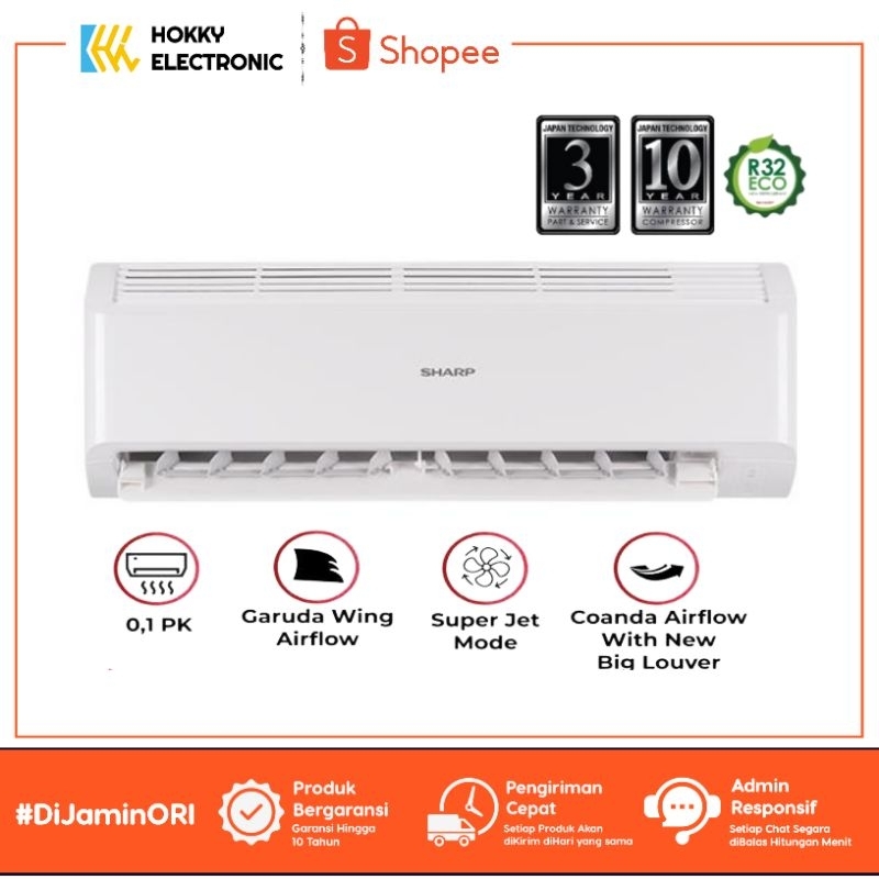 Jual Ac Sharp Ah-a5bey Ac Split 1/2 pk Garuda Series Low Watt R32 |Air Conditioner 0.5 pk Ah ...
