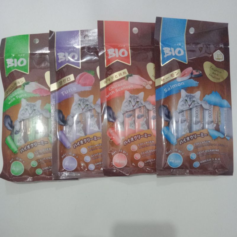 Jual Bio Creamy Snack Kucing 15gr Makanan Liquid 1 Pack Isi 4 pcs ...