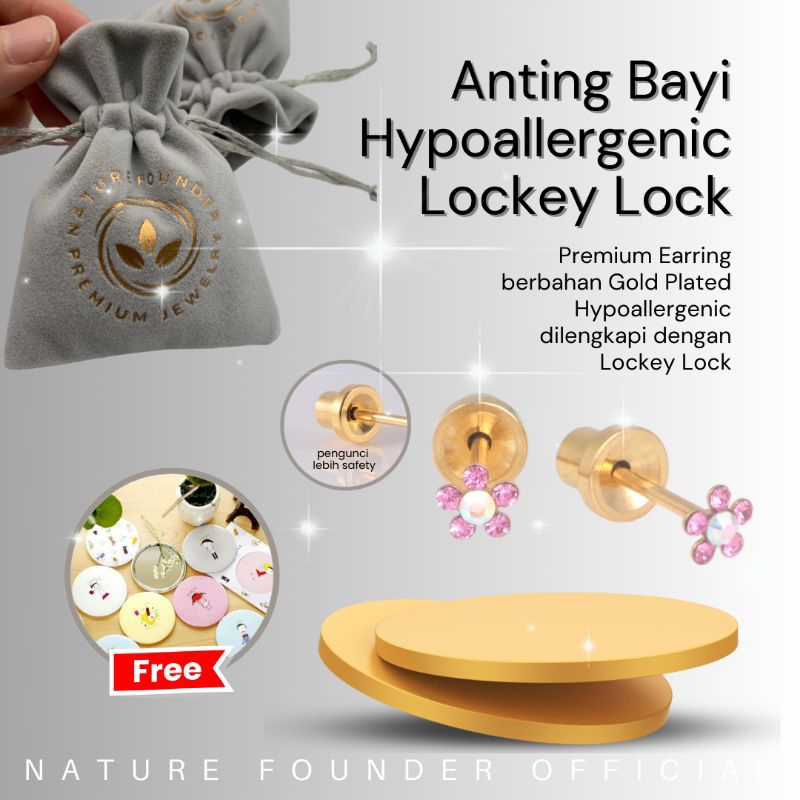Jual Anting Bayi Pinky Rose/ Anting Baby Hypoallergenic Lockey Series ...