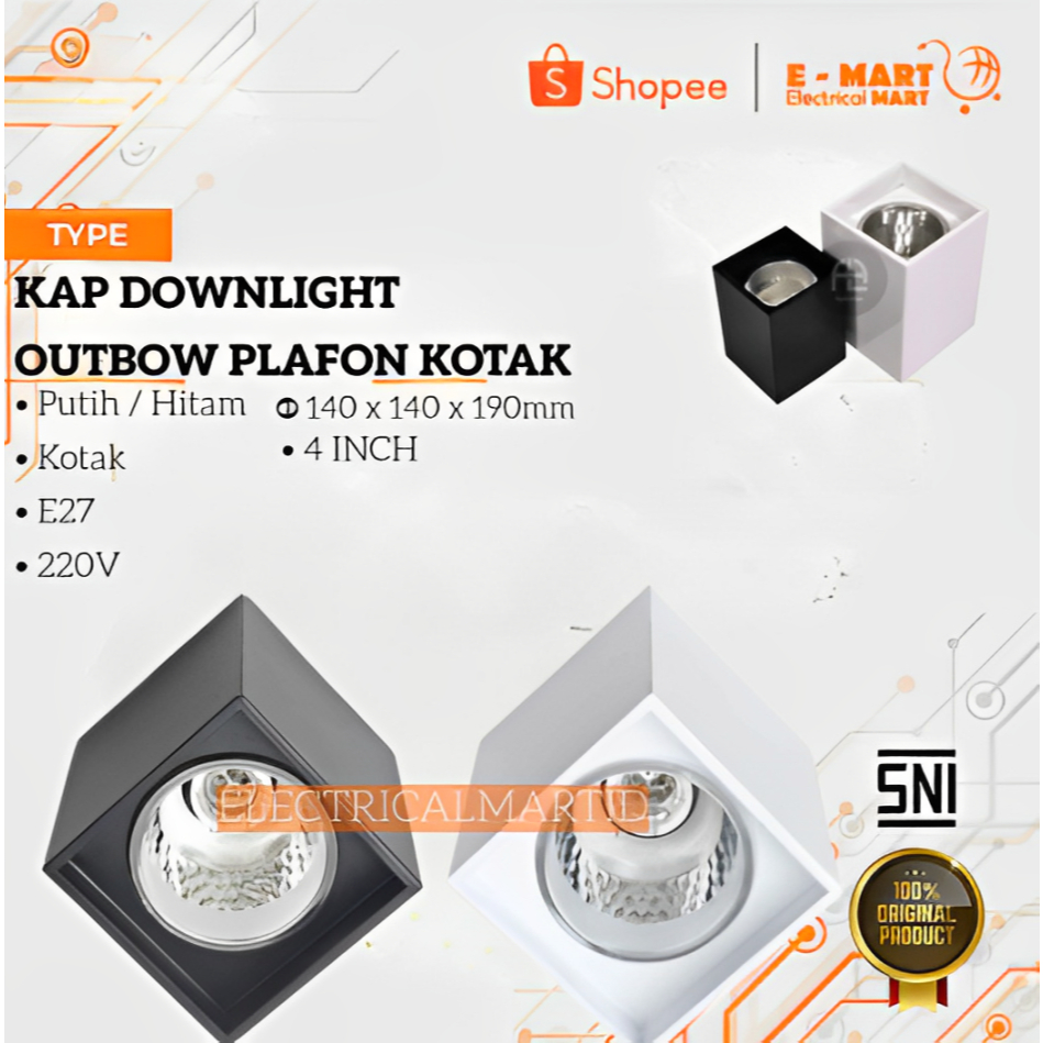 Jual KAP Lampu DOWNLIGHT OB Kotak 4 Inch E27 Hitam Putih | Shopee Indonesia