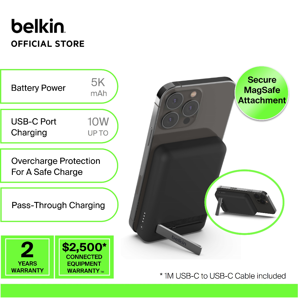 Jual Belkin BPD004 BoostCharge Magnetic Wireless Power Bank 5K + Stand (Apple watch, Iphone15 ...