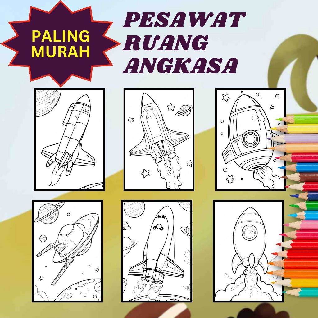 Jual Kertas Mewarnai A5 / Pesawat Luar Angkasa / GAMBAR MEWARNAI ...