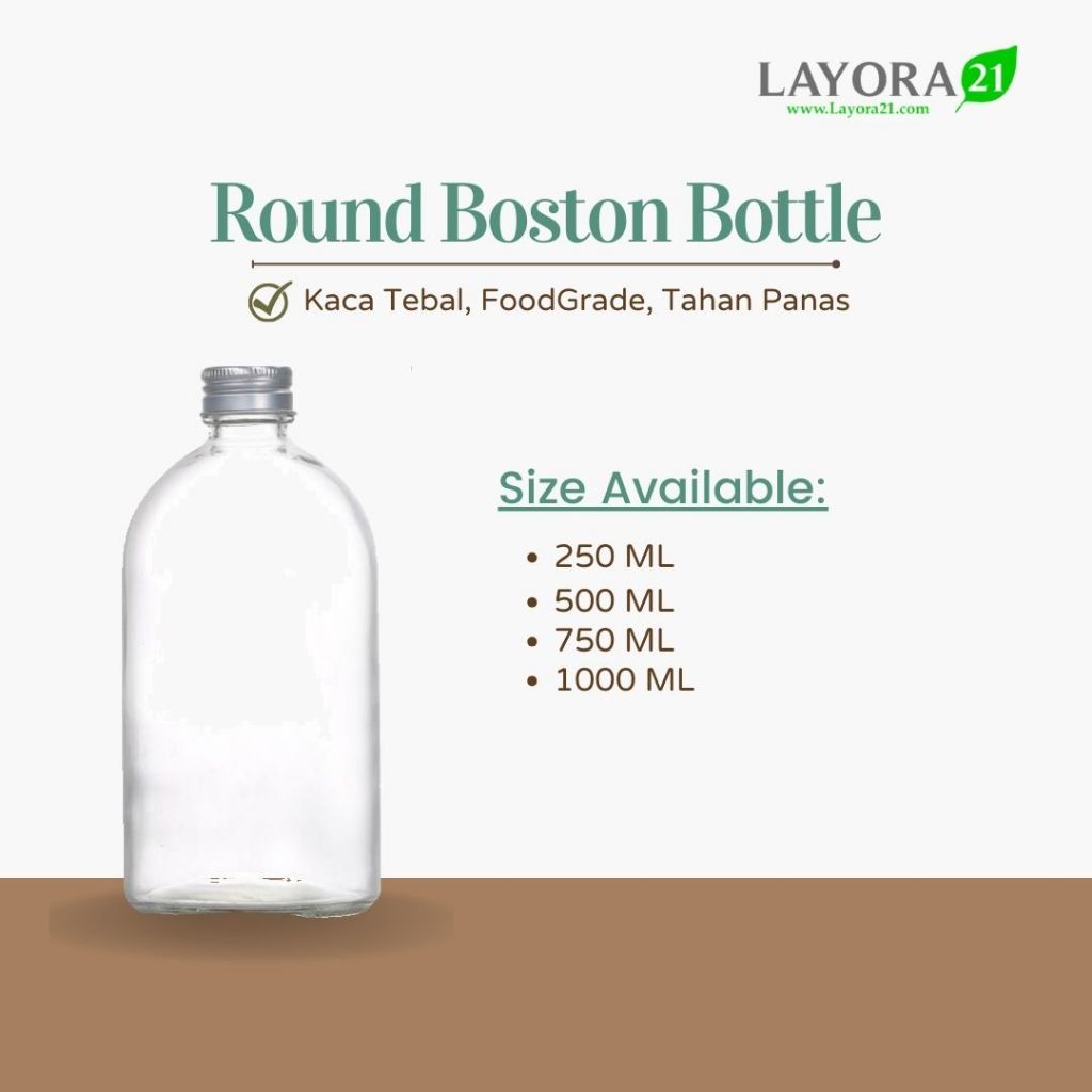 Jual Layora21 Round Boston Glass Bottle Alu Lid 250ml 350ml 500ml ...