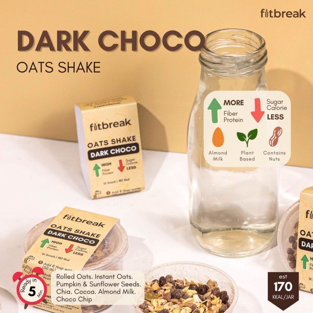 Jual Dark Chocolate Oats Shake Fitbreak Overnight Oats/ Snack Sehat ...