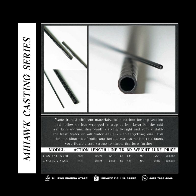 Jual Mihawk Custom Blank Rod Casting UL Series | Shopee Indonesia