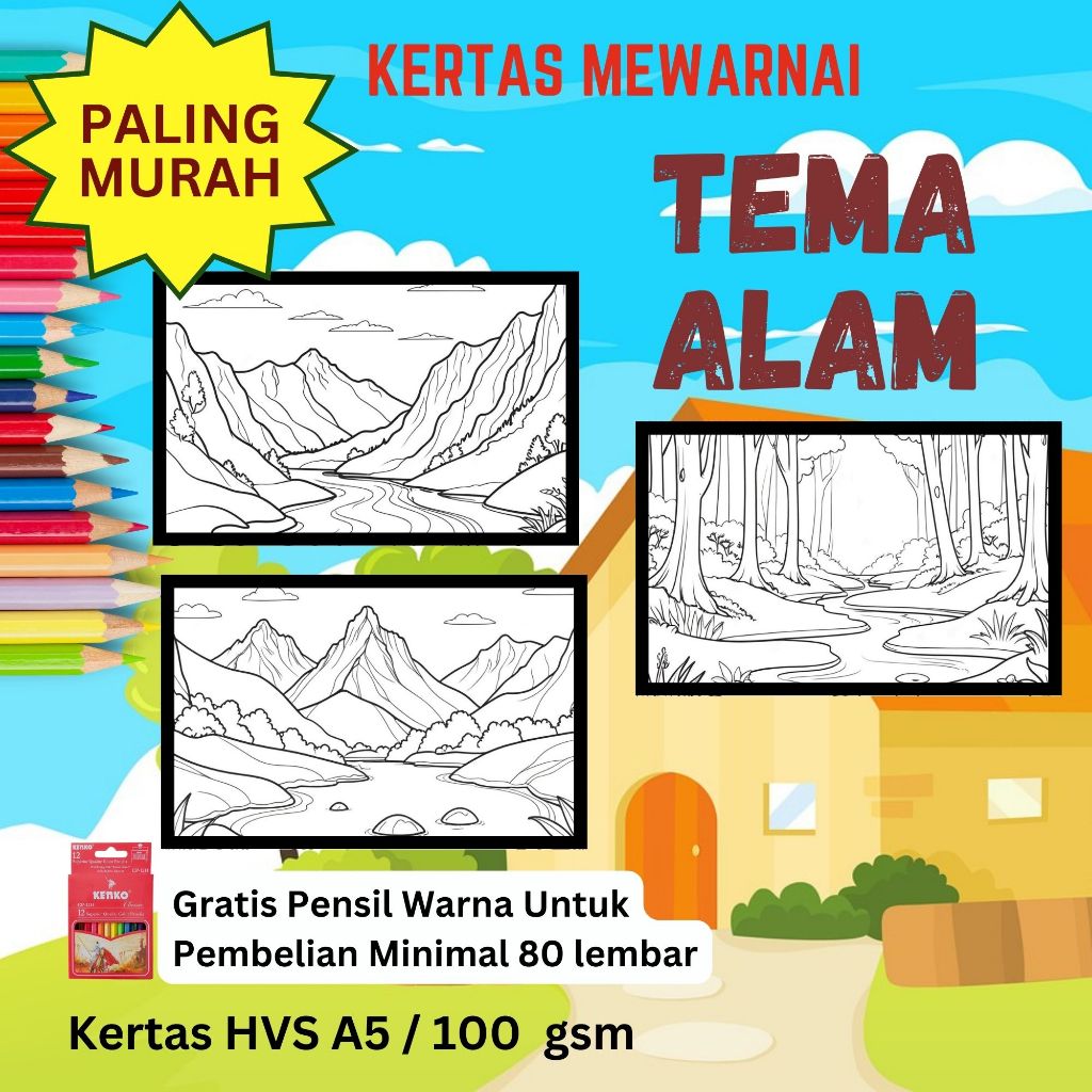Jual Kertas Mewarnai A5 / Pemandangan Alam / GAMBAR MEWARNAI / COLORING ...