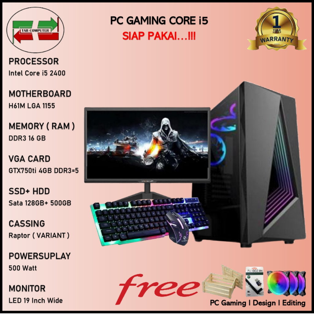Jual Paket PC Lengkap Intel i5 2400 Ram 16 GB VGA( GTX750TI 4GB ) Led ...