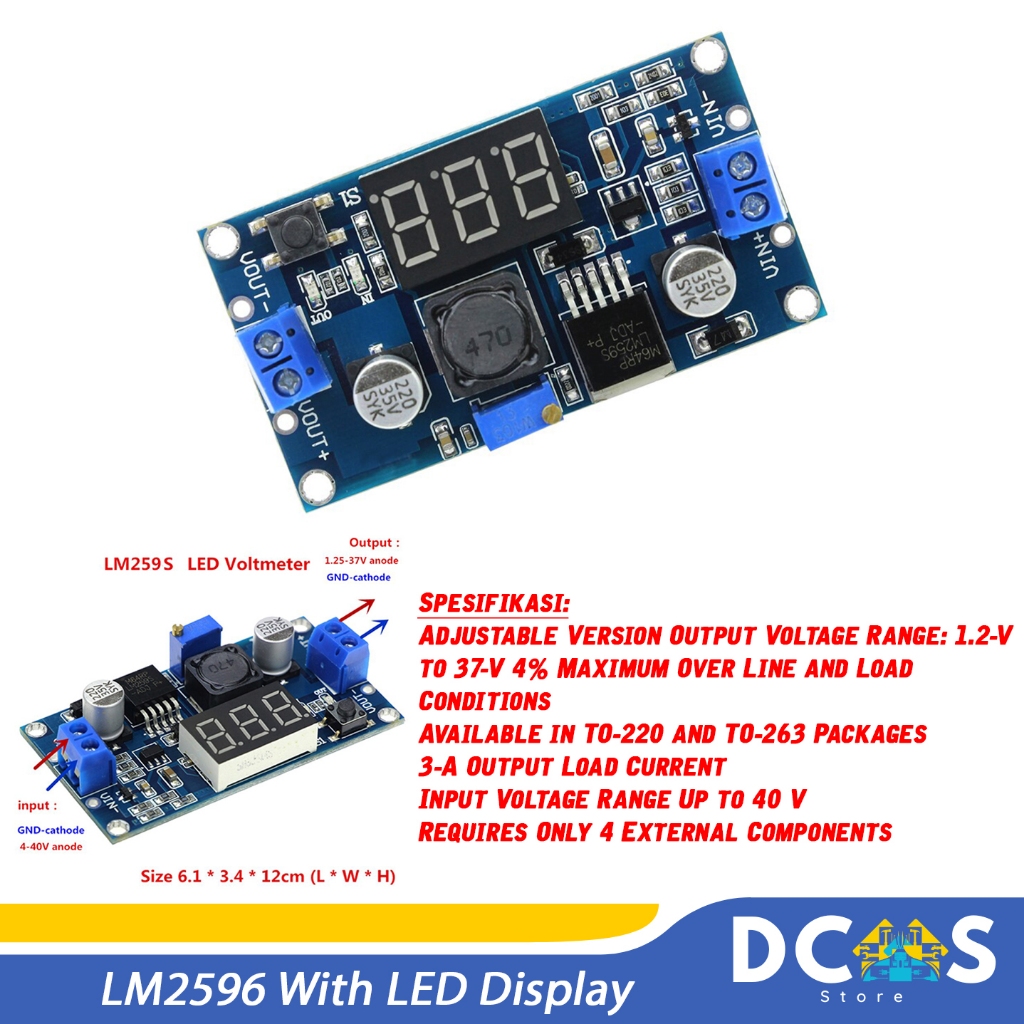 Jual LM2596 with Led Display Adjustable Step Down DC-DC / DC to DC Led ...