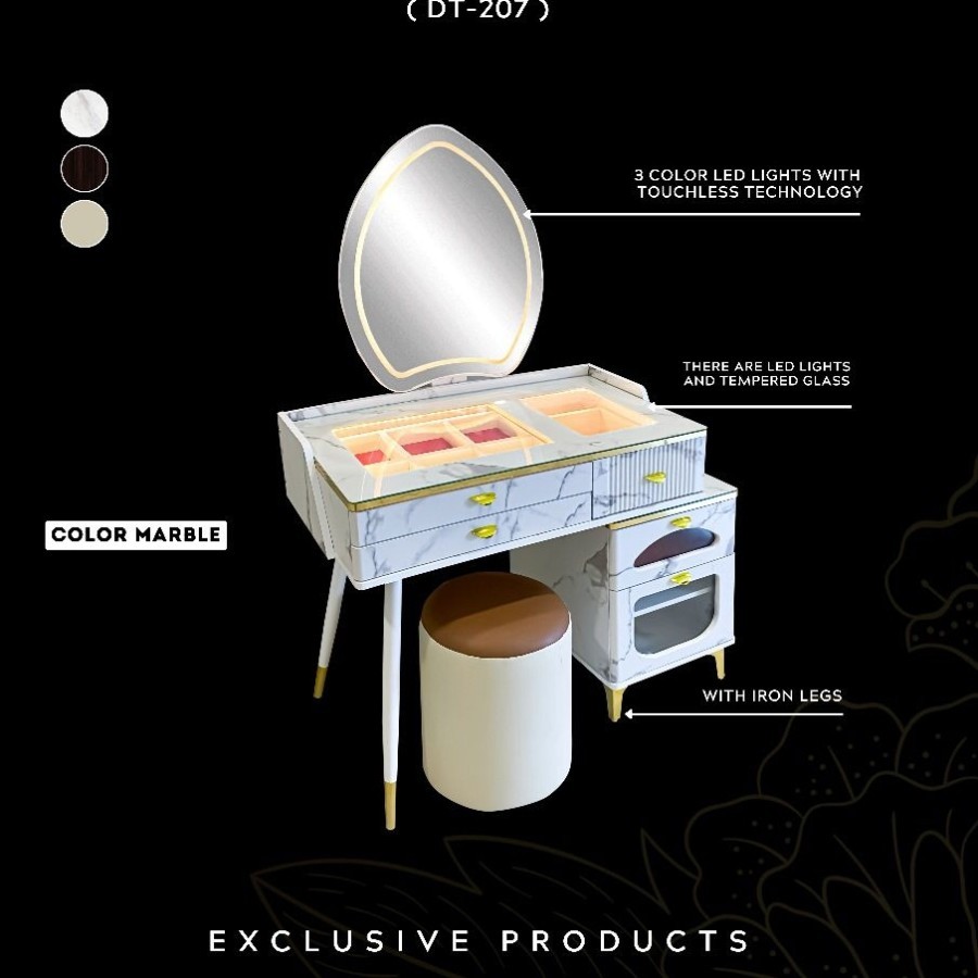 Jual MEJA RIAS LAMPU LED SENSOR MODERN KACA OVAL ( DT207) | Shopee ...