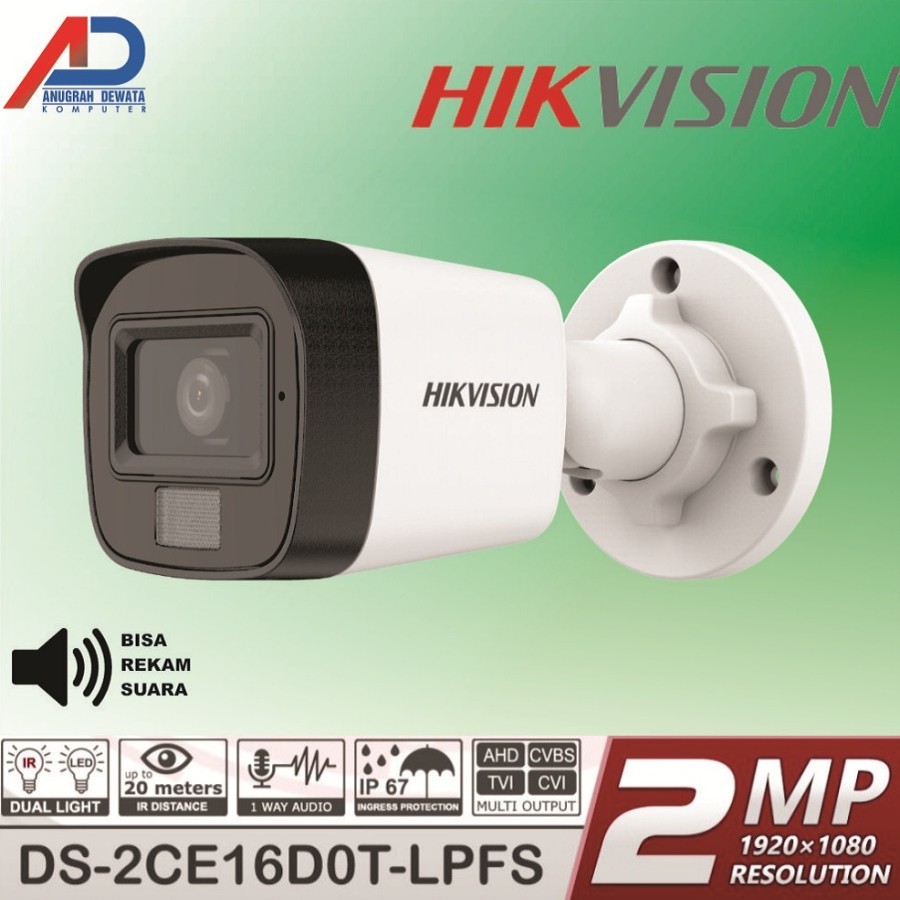 Jual CAMERA CCTV HIKVISION 2MP OUTDOOR AUDIO DS-2CE16D0T-LPFS DUAL LIGHT | Shopee Indonesia