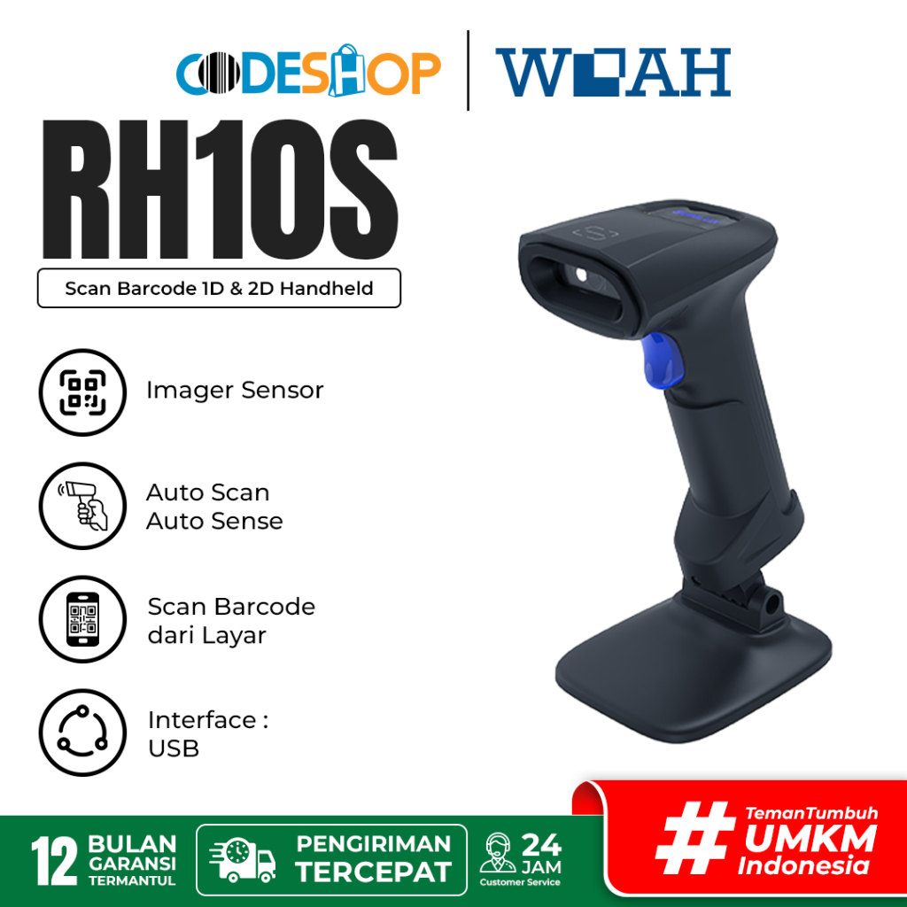 Jual Woah Technology RH10S 1D 2D Handheld Gun Barcode Scanner USB ...