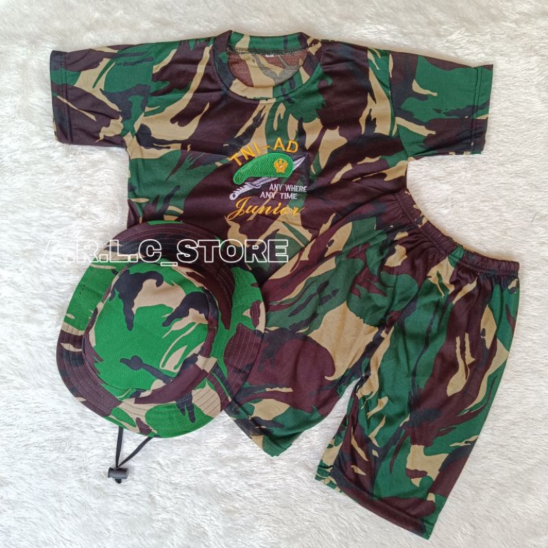 Jual setelan kaos anak loreng malpinas tni ad plus topi rimba baju anak kids army satu set ...